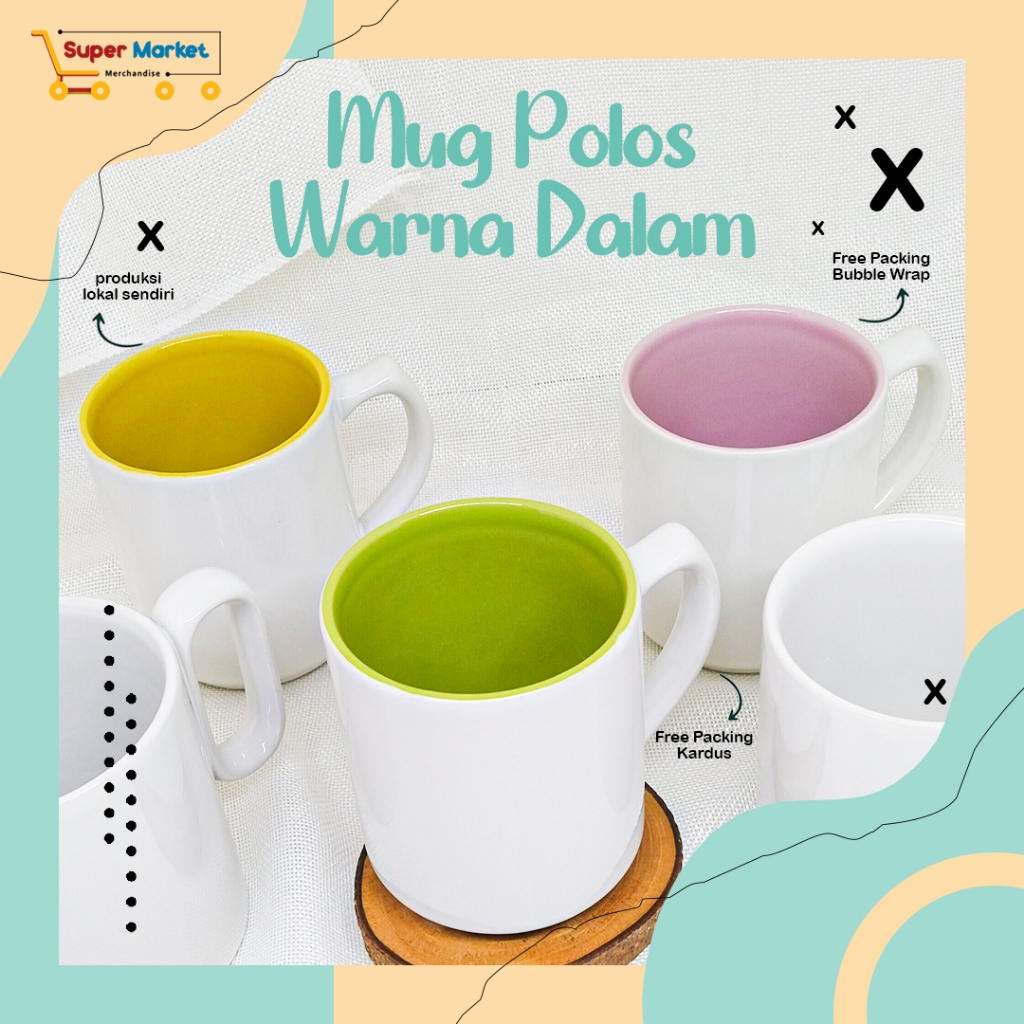 Jual Mug Keramik Putih Polos Warna Dalam / Bahan Mug custom SNI Coating ...