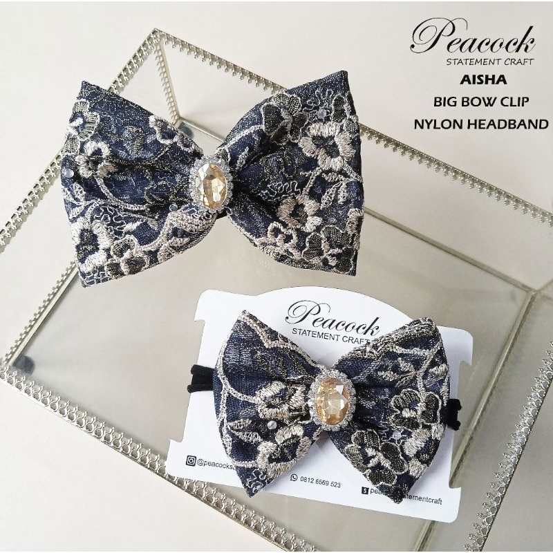 Jual AISHA RAYA Collection (big bow nylon headband black gold pita ...