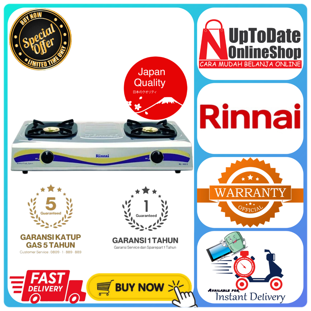 Jual KOMPOR RINNAI RI-522E RI522E 522E 2 TUNGKU FULL STAINLESS STEEL ...