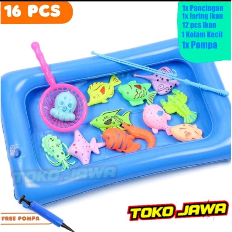 Jual Mainan Pancing Ikan + Kolam Pancingan Magnet Anak 16 pcs | Shopee ...