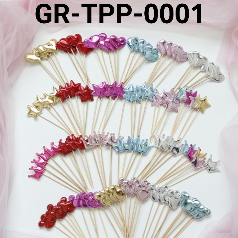 Jual GR-TPP-0001 Cake topper hiasan kue hati bintang mahkota aneka warna yamama baking | Shopee ...