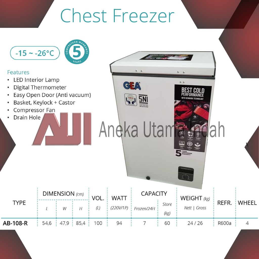 Jual GEA AB-108-R Chest Freezer - Freezer Box untuk Makanan Beku Frozen ...