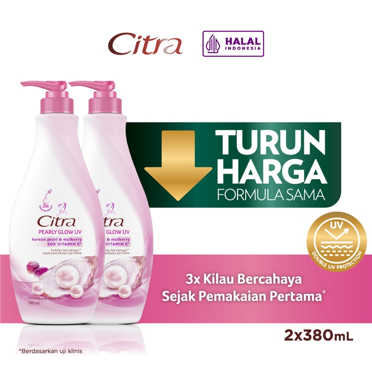 Jual Citra Hand and Body Lotion Pearly Glow UV 380ml Twinpack | Shopee Indonesia