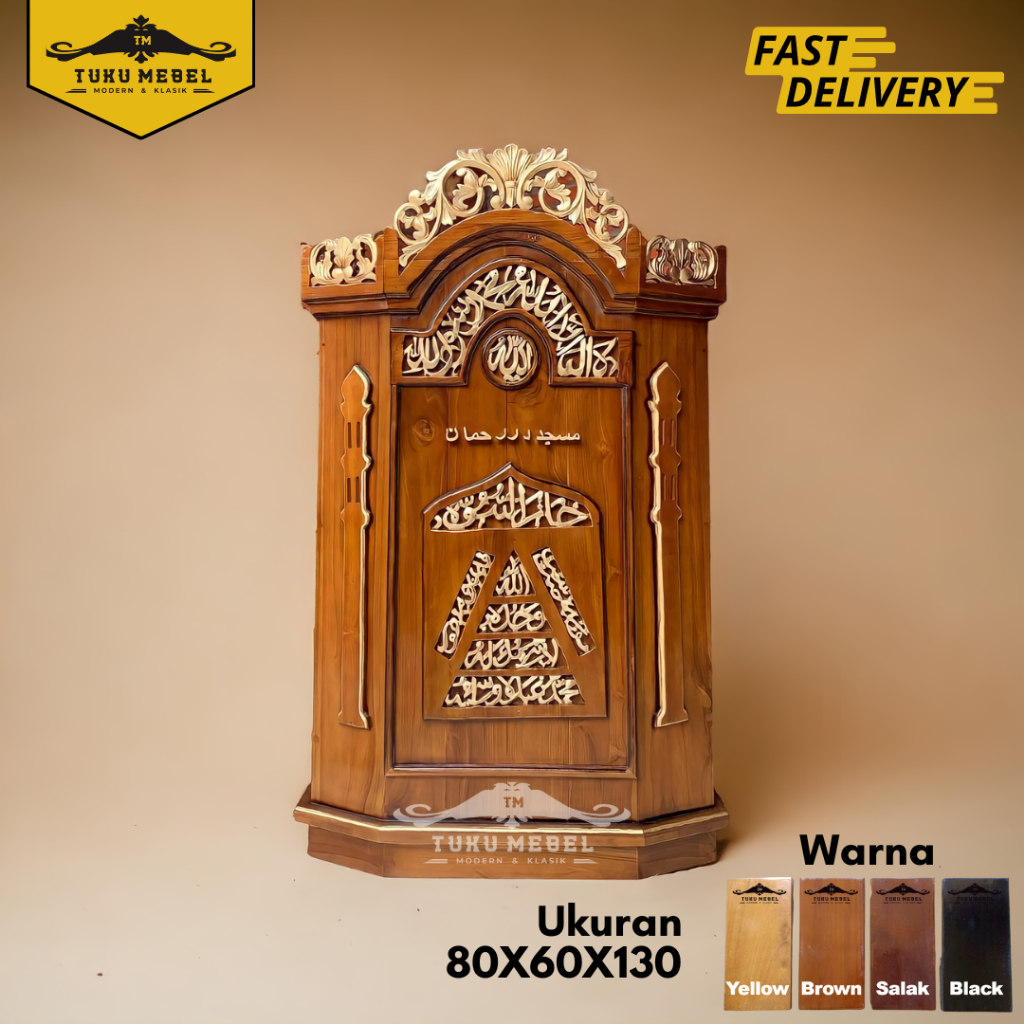 Jual Mimbar Podium Pidato Masjid Ukiran Natural Kayu Jati - 80x60x130Cm ...