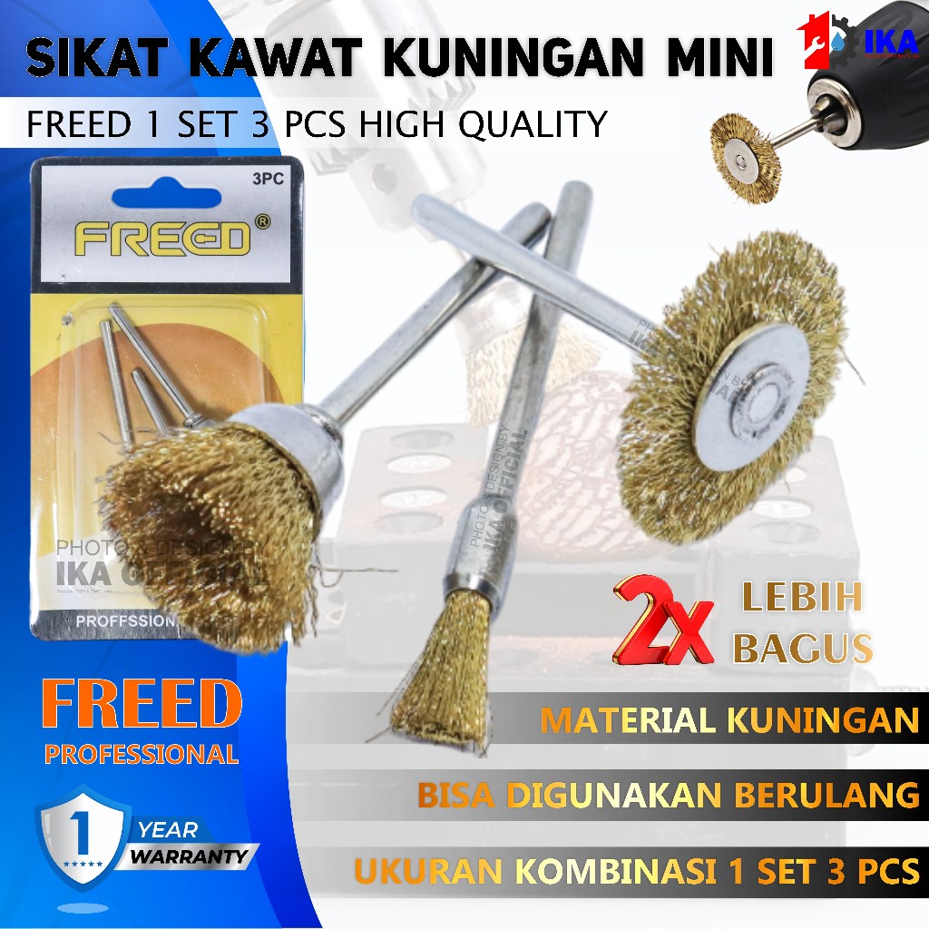Jual Sikat Kawat Kuningan Mini Freed Set 3 Pcs Mata Bor Pembersih Karat ...