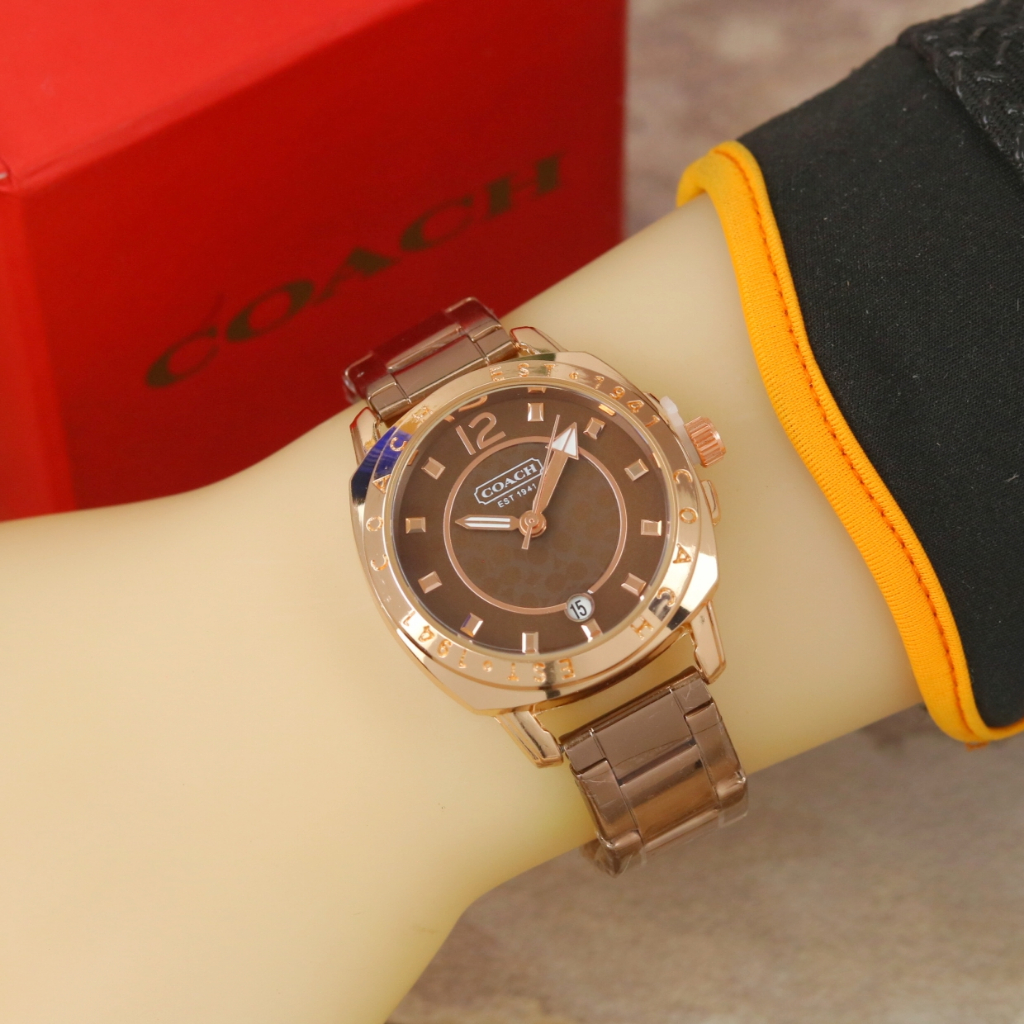 Jual Jam Tangan Wanita Coach-EST 1941 Rantai Body Bulat Tanggal Aktif ...