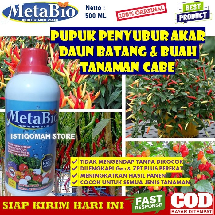 Jual Pupuk Penyubur Akar Daun Batang dan Buah Cabe Super Lebat METABIO 500ML Pupuk NPK Cair ...
