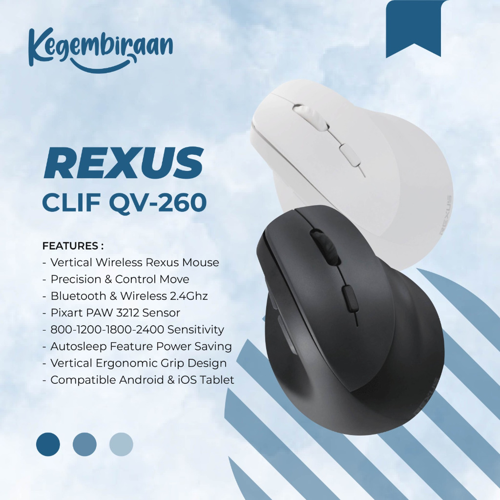 Jual Rexus Clif QV-260 QV260 Vertical Mouse Bluetooth Wireless Dual ...
