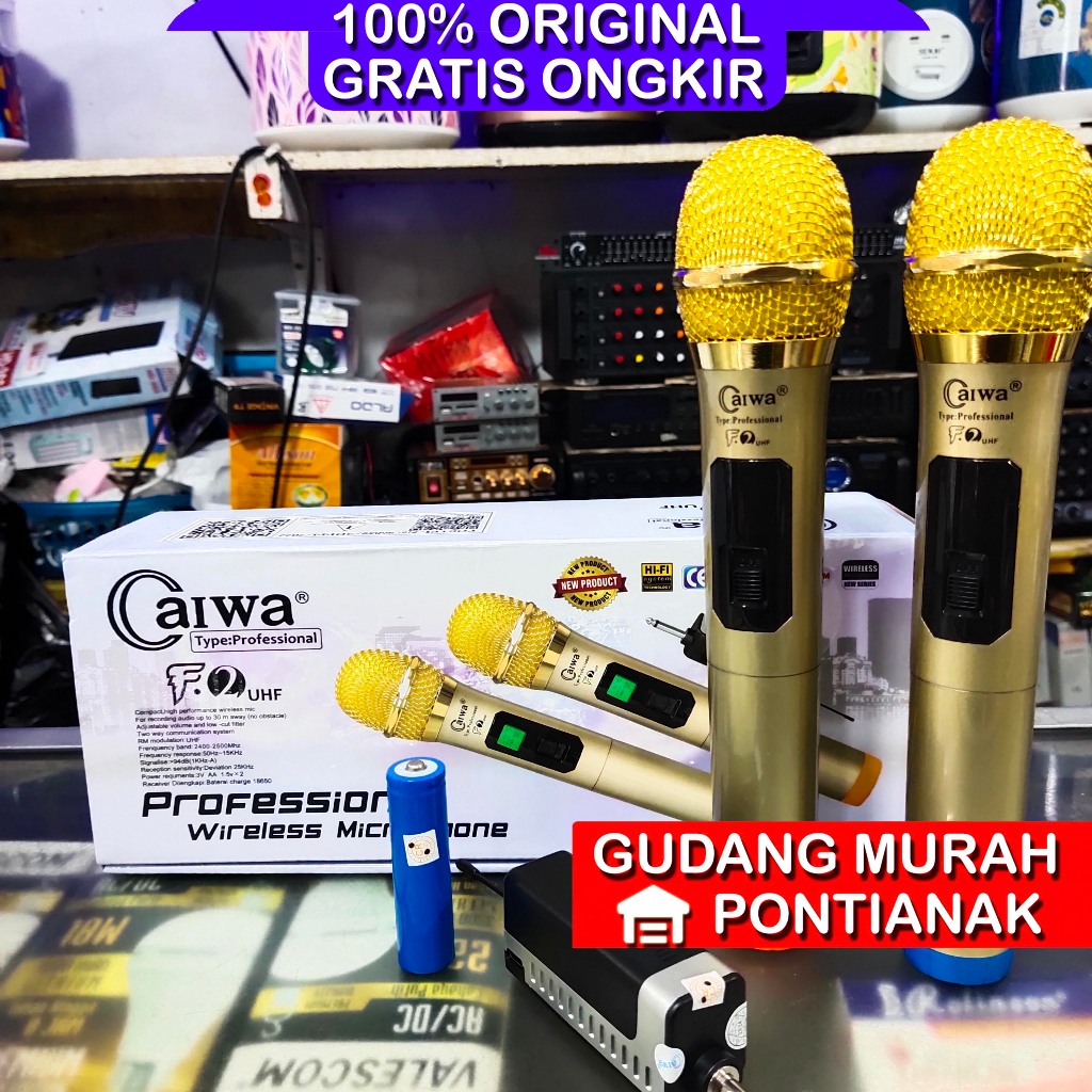 Jual Mic Aiwa Wireless 2 Mic Koneksi tanpa tali pakai Antena F-2 UHF F ...