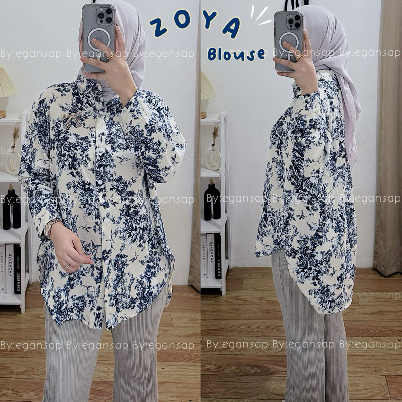 Jual EGANSAP | Zoya Blouse Tunik Flora Kemeja Atasan Wanita Shakila | Shopee Indonesia