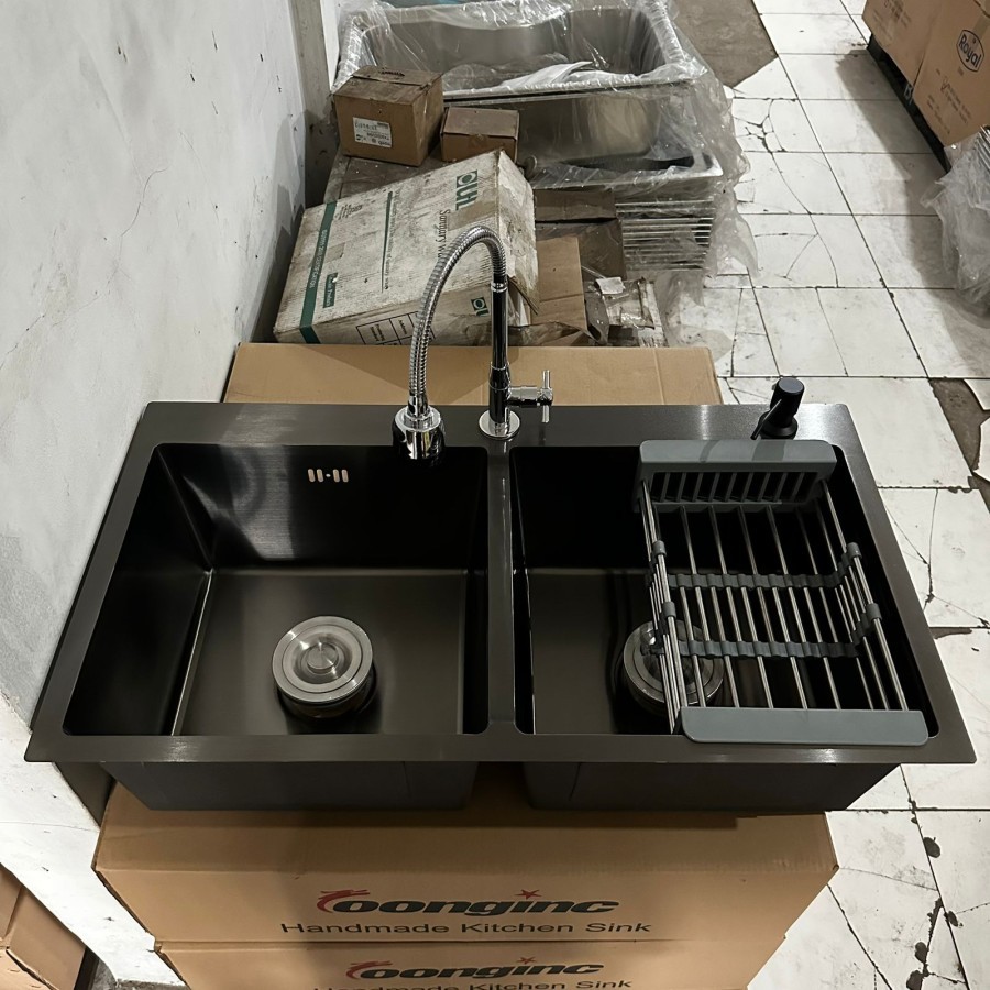 Jual Bak Cuci Piring Kitchen Sink Wastafel 2 Lubang Hitam 82 X 45 X 23 ...