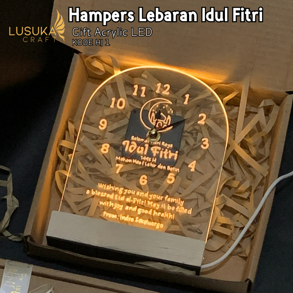 Jual CUSTOM Gift Akrilik Jam Meja Hampers Lebaran Idul Fitri LED Lampu ...