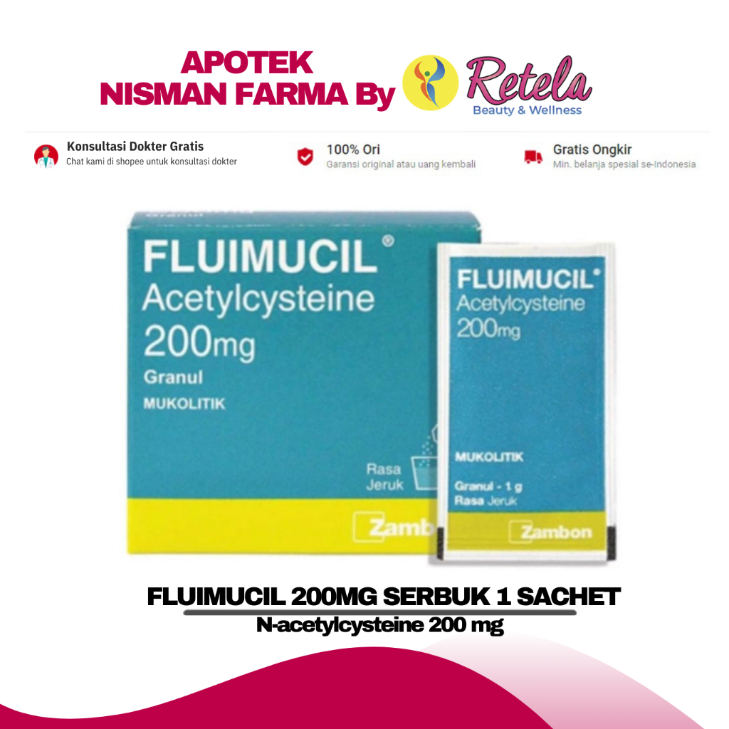 Jual FLUIMUCIL 200MG SERBUK 1 SACHET ( N-ACETYLCYSTEINE 200 MG ...