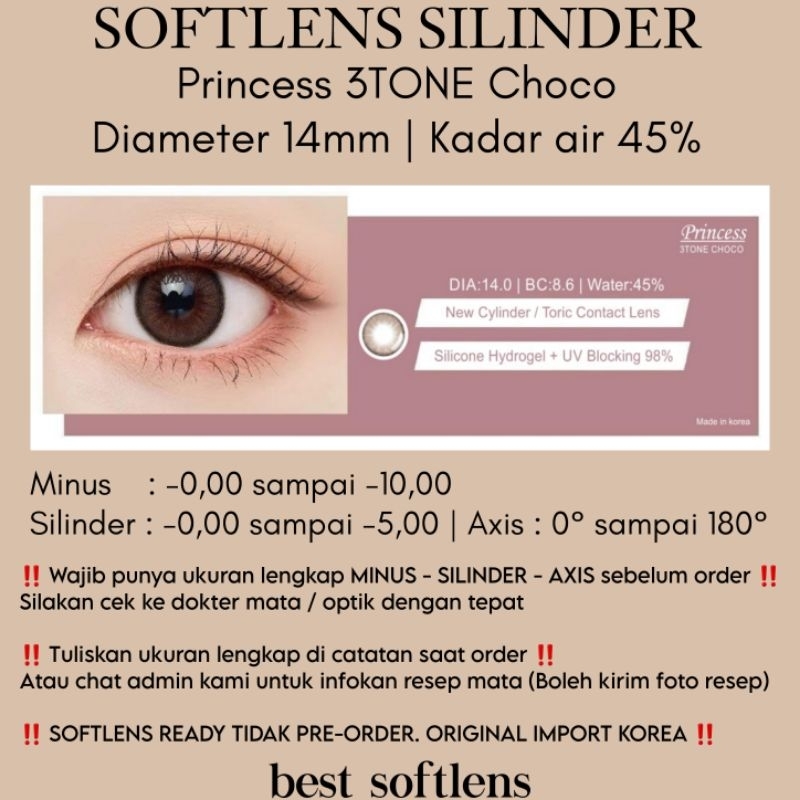 Jual READY SOFTLENS SILINDER MINUS SAMPAI -10 / PRINCESS 3TONE CHOCO ...