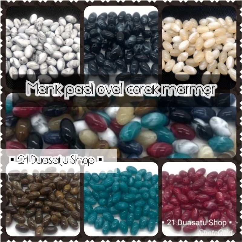 Jual (Pon) Manik mote akrilik padi oval corak marmer 8x12 mili/manik ...