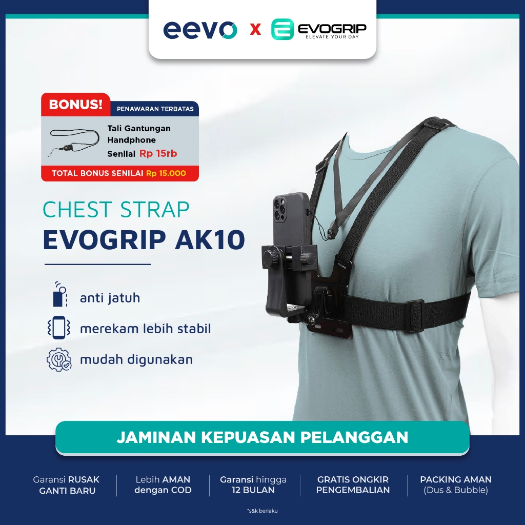 Jual Chest Strap Hp evogrip AK10 Holder tali dada Handphone GO PRO HERO ...