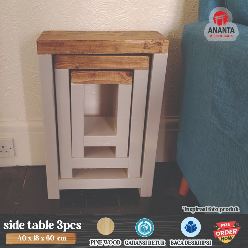 Jual side table/bangku/Meja Kursi unik/ rustic 1 set 3 pcs | Shopee ...