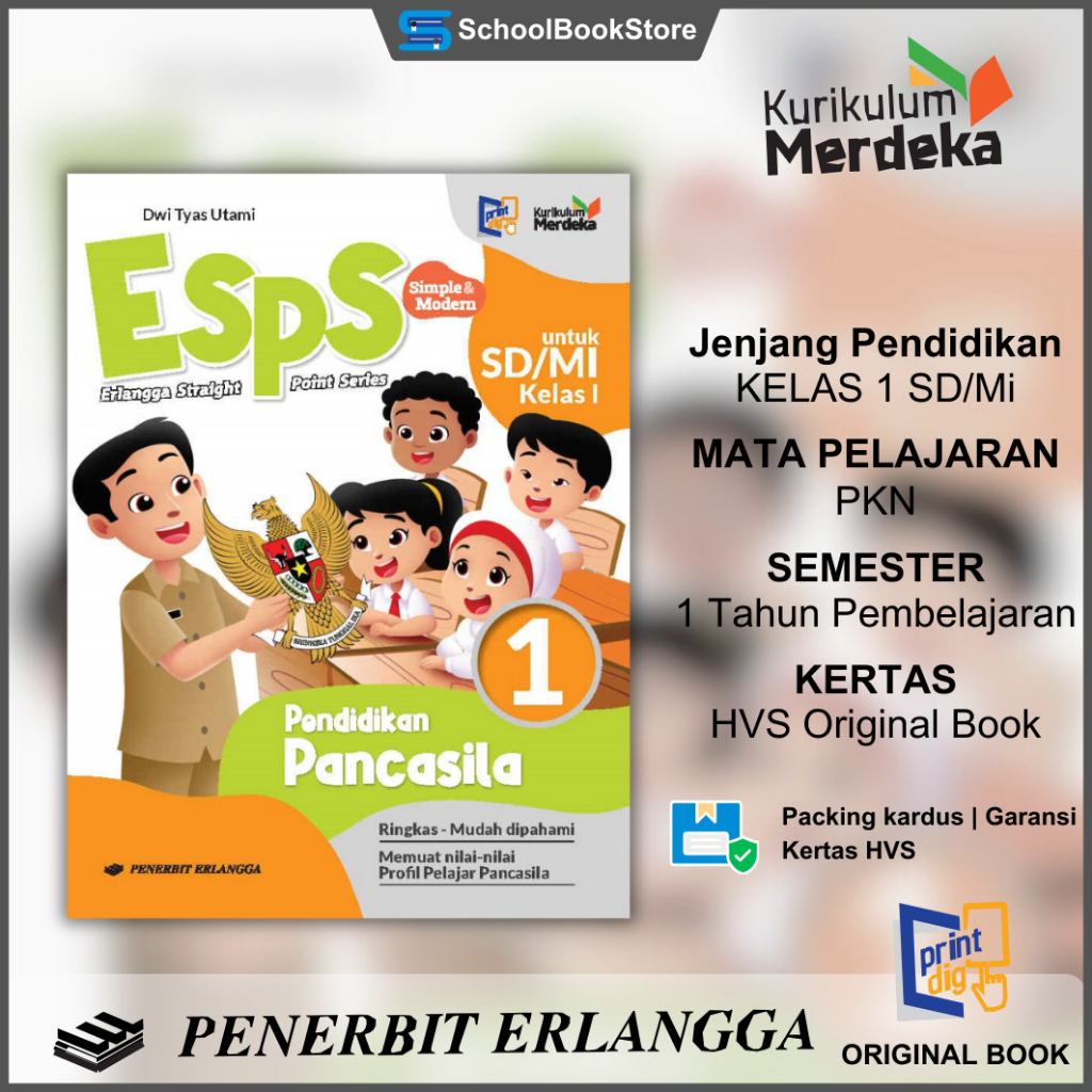 Jual BUKU Paket Pelajaran ESPS PKN Kelas 1 SD Kurikulum Merdeka Erlanga ...