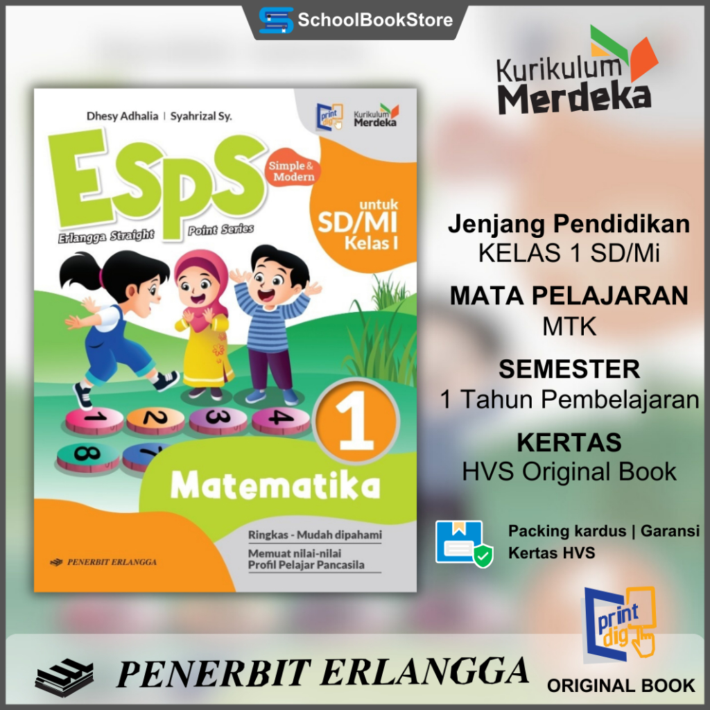 Jual Buku Paket ESPS MATEMATIKA Untuk KELAS 1 SD MI Kurikulum Merdeka ERLANGA Anak Murid Siswa ...