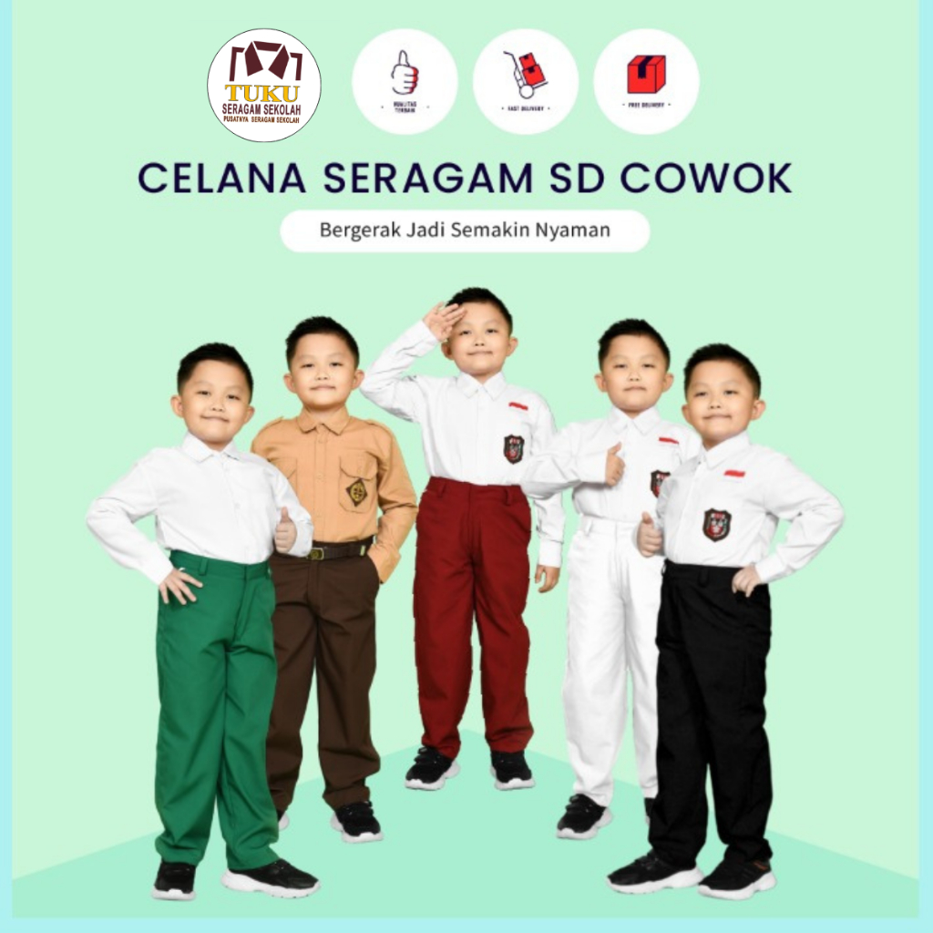 Jual Seragam Sekolah Celana Panjang Anak Laki Laki TK Sd MI Warna Merah Hitam Putih Coklat ...