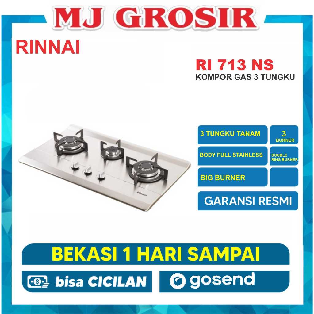 Jual KOMPOR TANAM 3 TUNGKU RINNAI RB 713 NS STAINLESS SLIM | Shopee ...