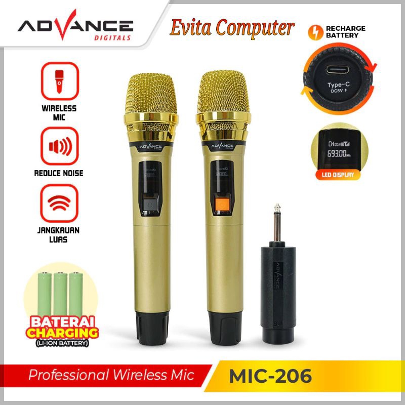 Jual Advance Mic 206 Microphone Wireless Double Mic Tanpa Kabel ...