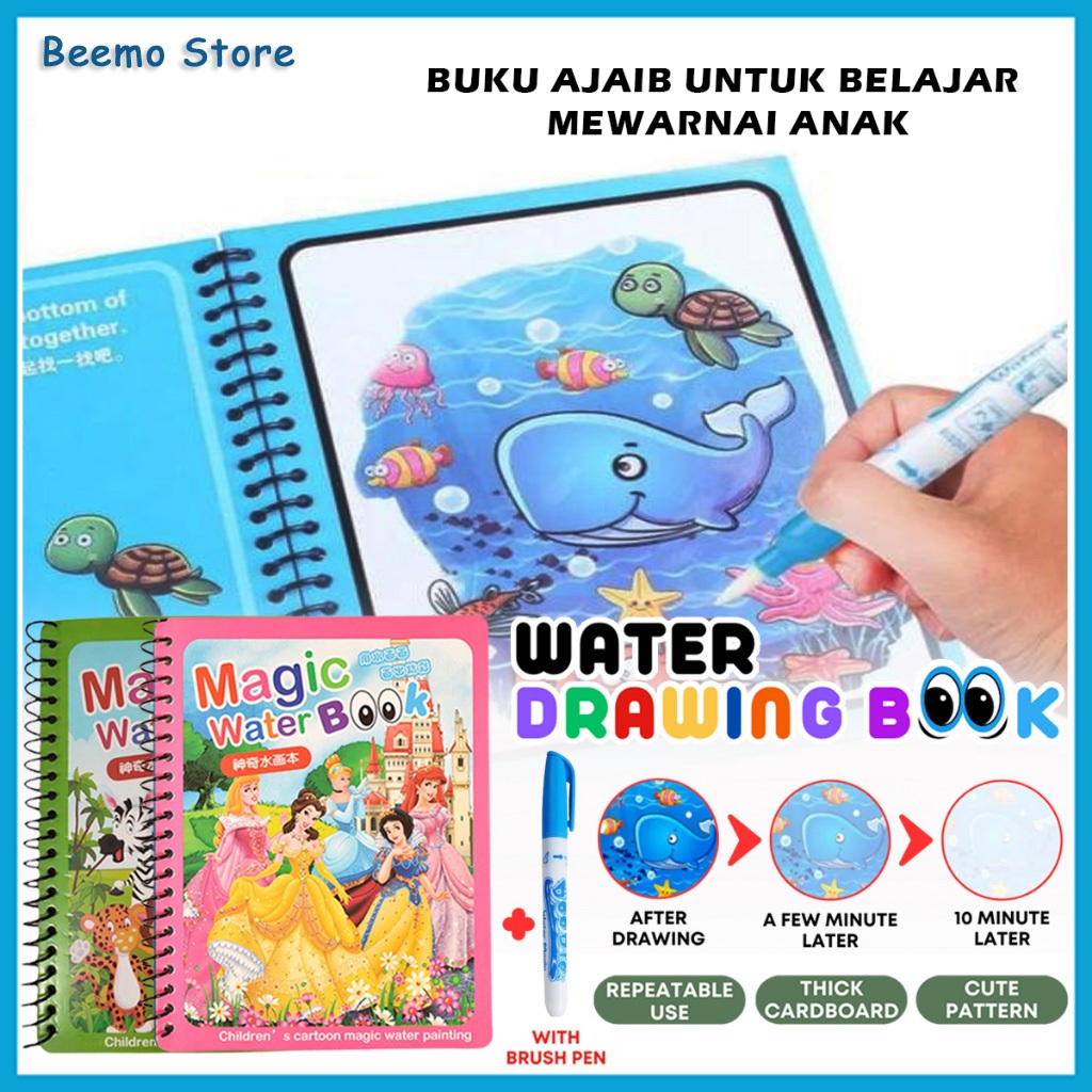 Jual Buku Gambar AJAIB AIR Magic Water Colour Book Mewarnai Karakter ...