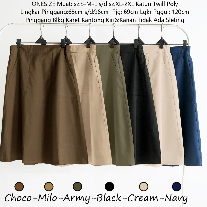 Jual Baju Rok Wanita Bawahan Polos Pinggang Belakang Karet Bahan Katun ...