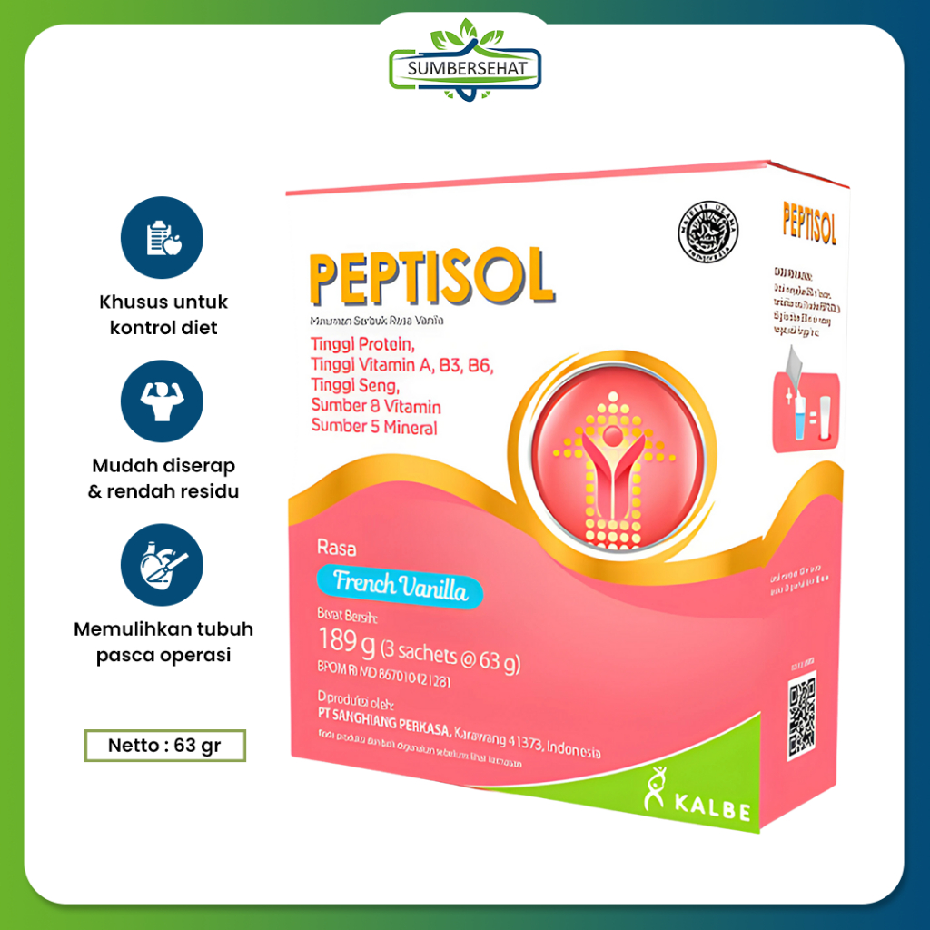 Jual Susu Peptisol Asli Isi 3 Sachet 63 Gr Nutrisi Pasca Operasi Tinggi ...