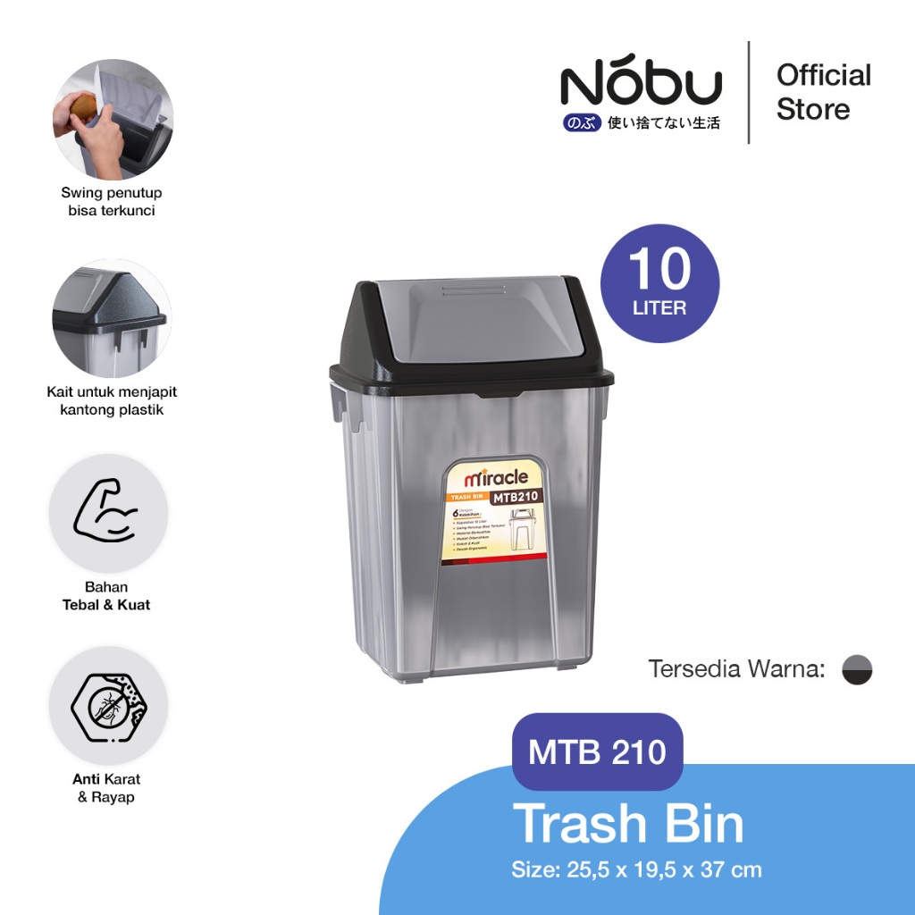 Jual NOBU Miracle Trash Bin 10L Tempat Sampah Plastik Dengan Tutup ...