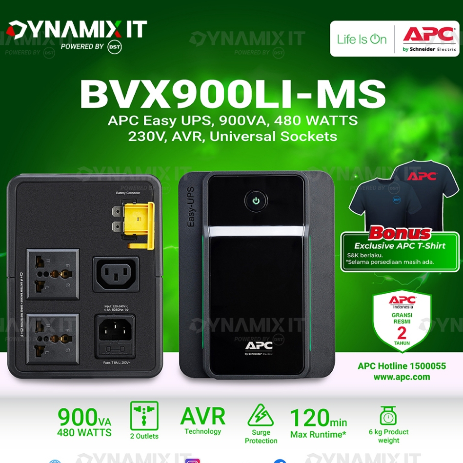 Jual APC BVX900LI-MS BVX900LIMS EASY UPS 900VA 480Watts GARANSI RESMI ...