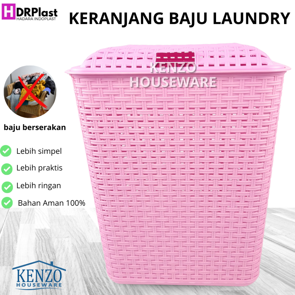 Jual Keranjang Baju Pakaian Laundry Basket Tutup Bulat Plastik Kuat ...