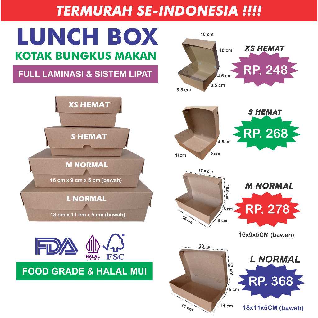 Jual LUNCH BOX PAPER KOTAK BUNGKUS NASI FOOD GRADE KERTAS BAHAN KRAFT ...