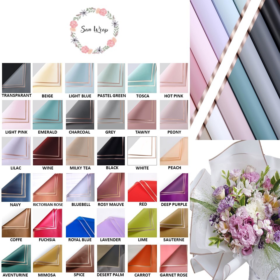 Jual (5 Lembar) Kertas Buket Bunga List Gold Flower Wrapping Paper ...