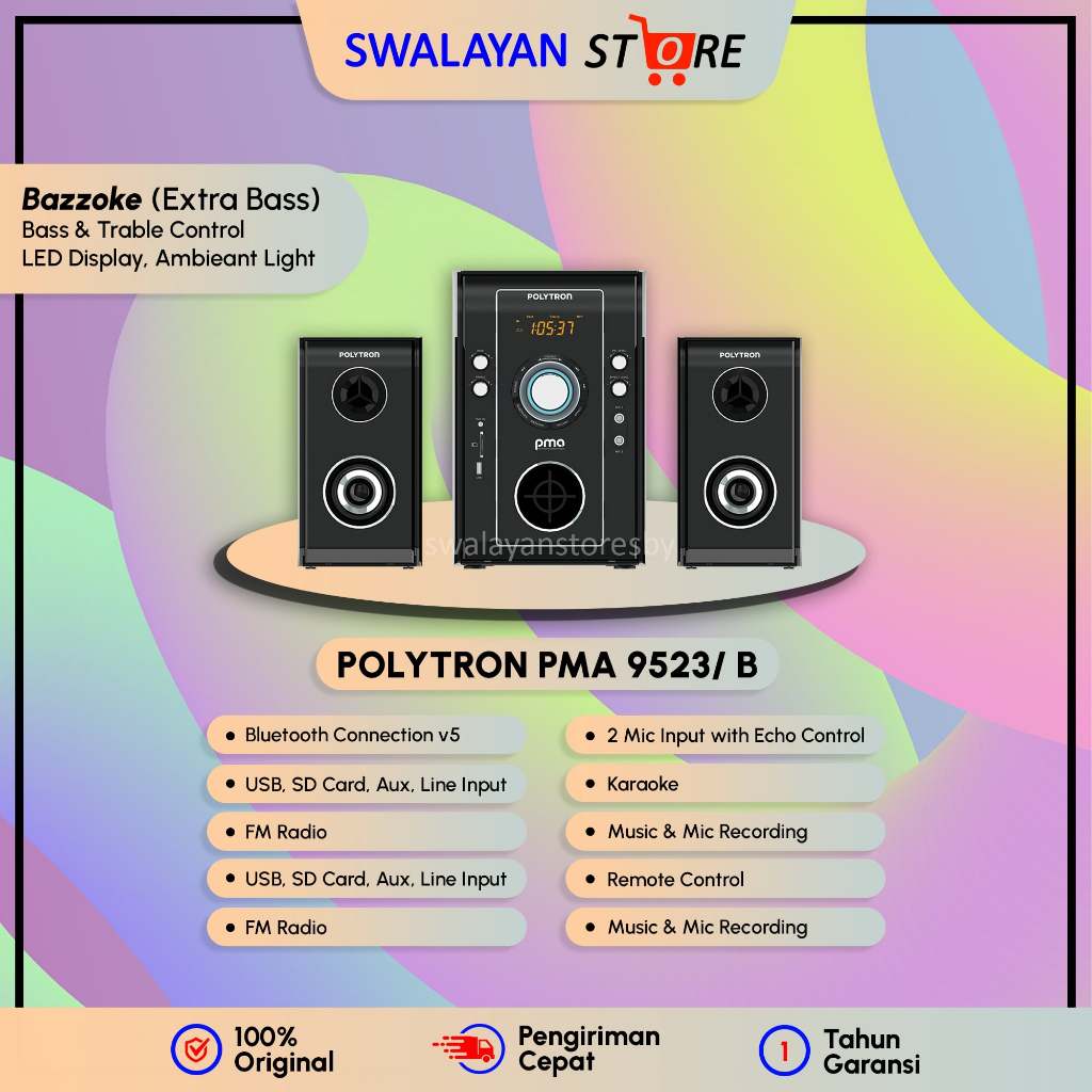 Jual SPEAKER POLYTRON PMA 9503/9523 BLUETOOTH USB KARAOKE | Shopee Indonesia