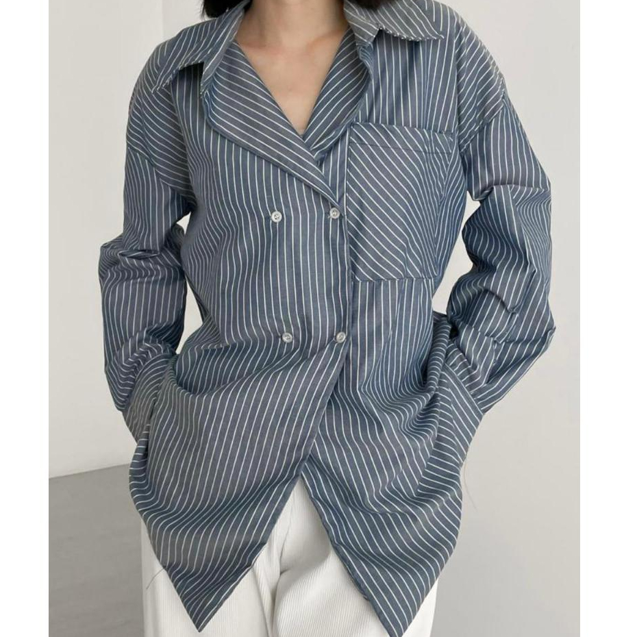 Jual ALOHA Kemeja Samdal Part 1 Stripe Shirt Kemeja Oversize Wanita 2105 | Shopee Indonesia