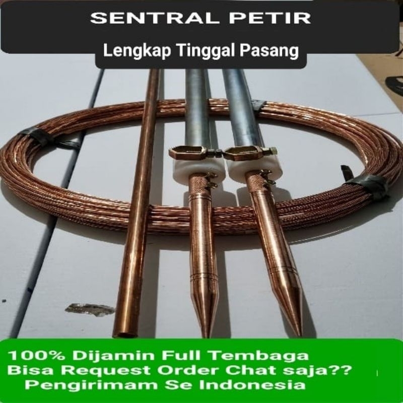 Jual Penangkal Petir 2Tombak Tembaga Full +30 mtr Kabel Tembaga Bc50 ...