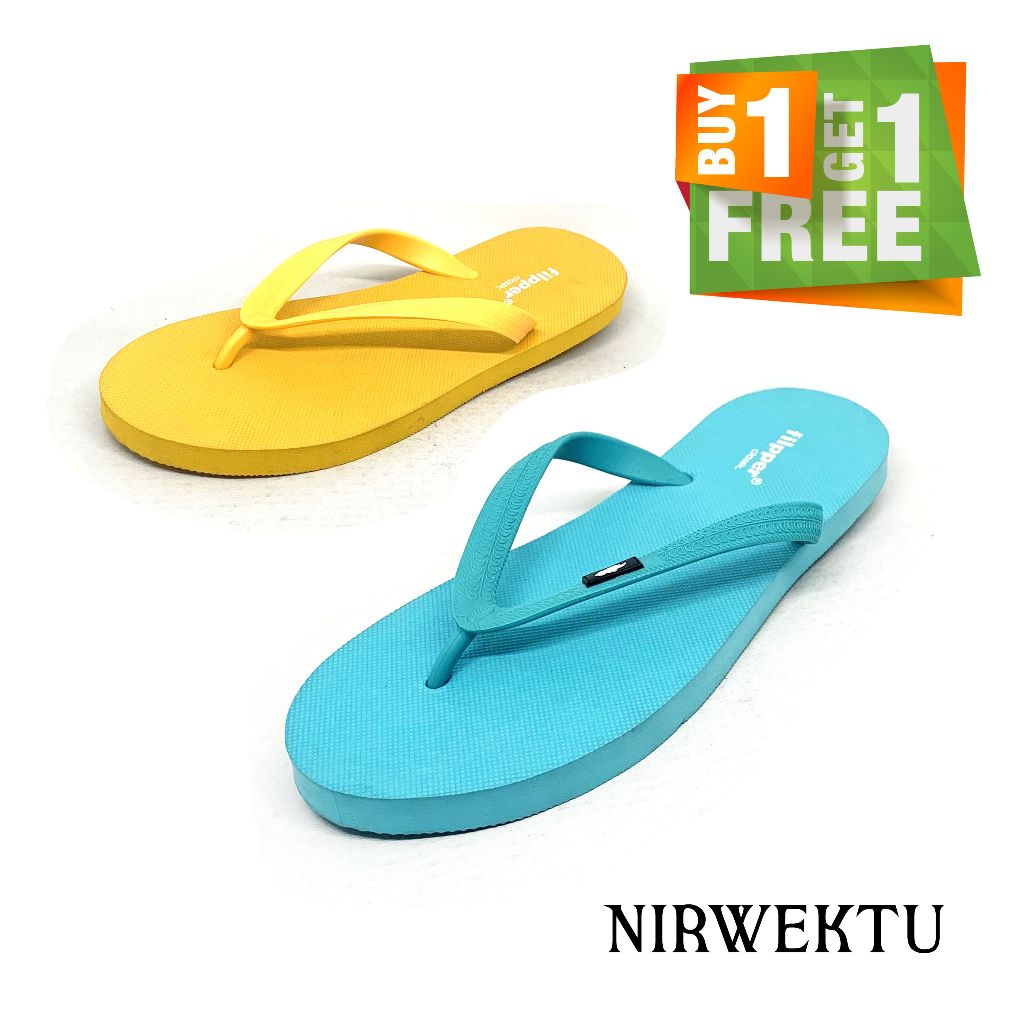 Jual BELI 1 GRATIS 1 Sandal flipper Full warna | Shopee Indonesia