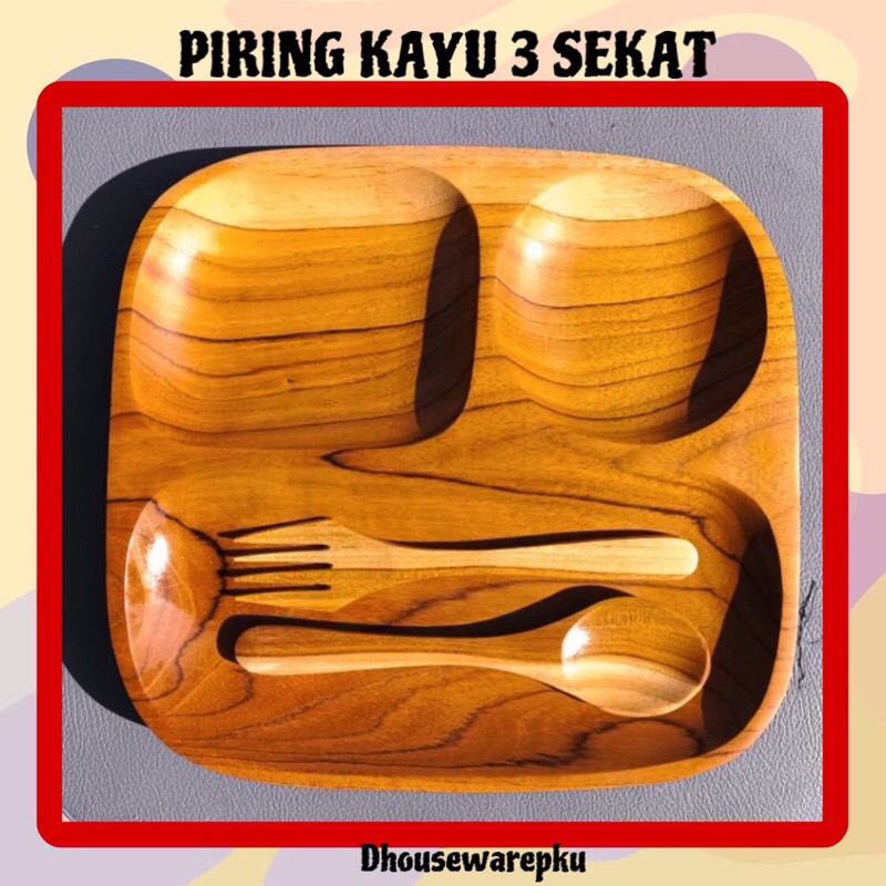 Jual 4956 / PIRING KAYU 3 SEKAT | Shopee Indonesia