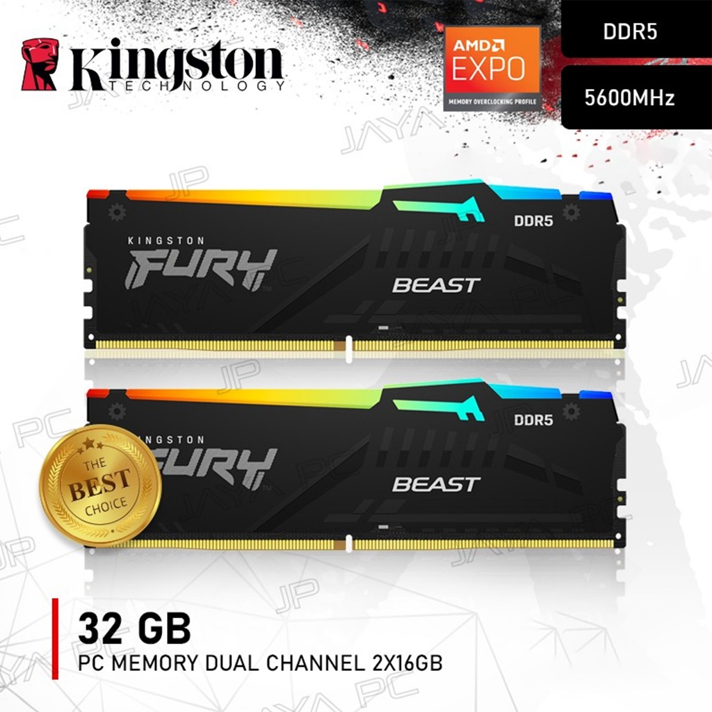 Jual Memory Kingston Fury Beast RGB PC48000 6000Mhz DDR5 32GB - 2x16GB ...