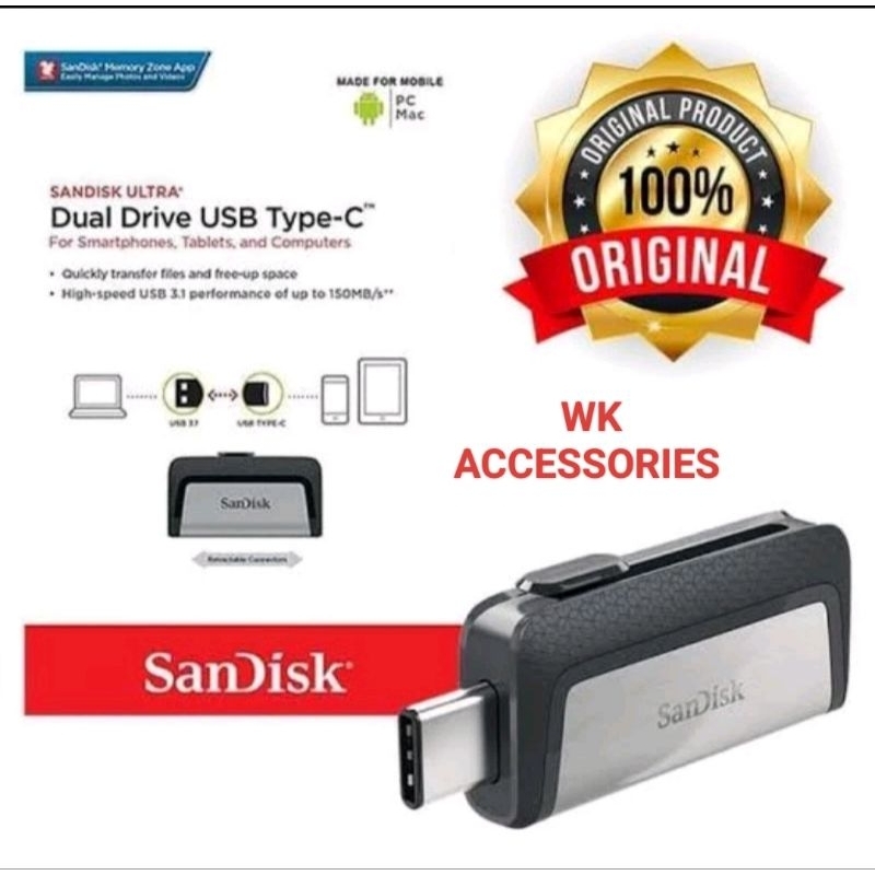 Jual FLASHDISK SANDISK 32GB DUAL DRIVE USB TYPE C SPEED 150Mbps ...