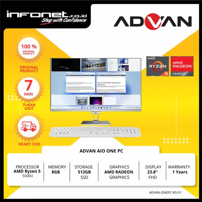 Jual ADVAN AIO ONE PC RYZEN 5 5500U 8GB 512GB 23.8" FHD W11 | Shopee ...