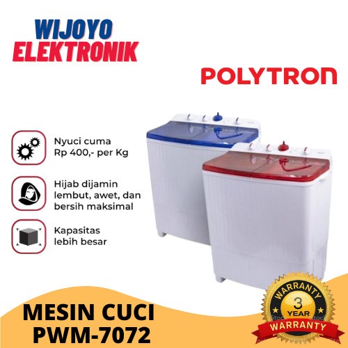 Jual MESIN CUCI 2 TABUNG POLYTRON Primadona Samba 7 Kg PWM 7072 | Shopee Indonesia