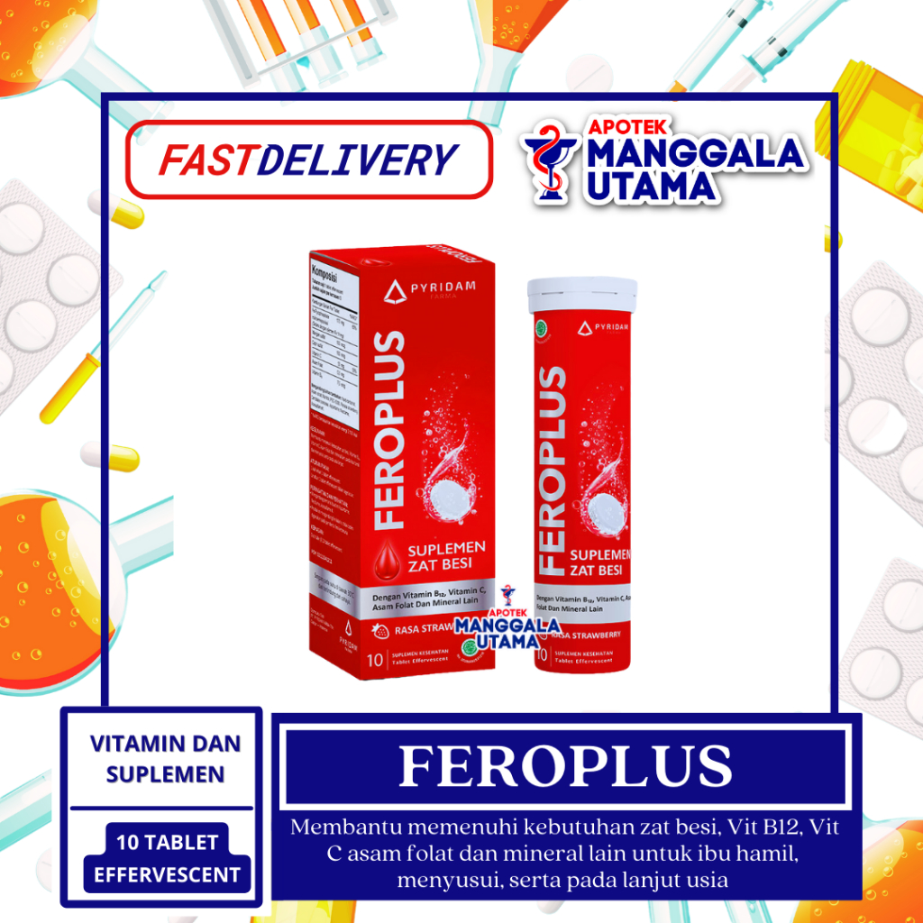 Jual FEROPLUS SUPLEMEN ZAT BESI ISI 10 TABLET EFFERVESCENT | Shopee ...