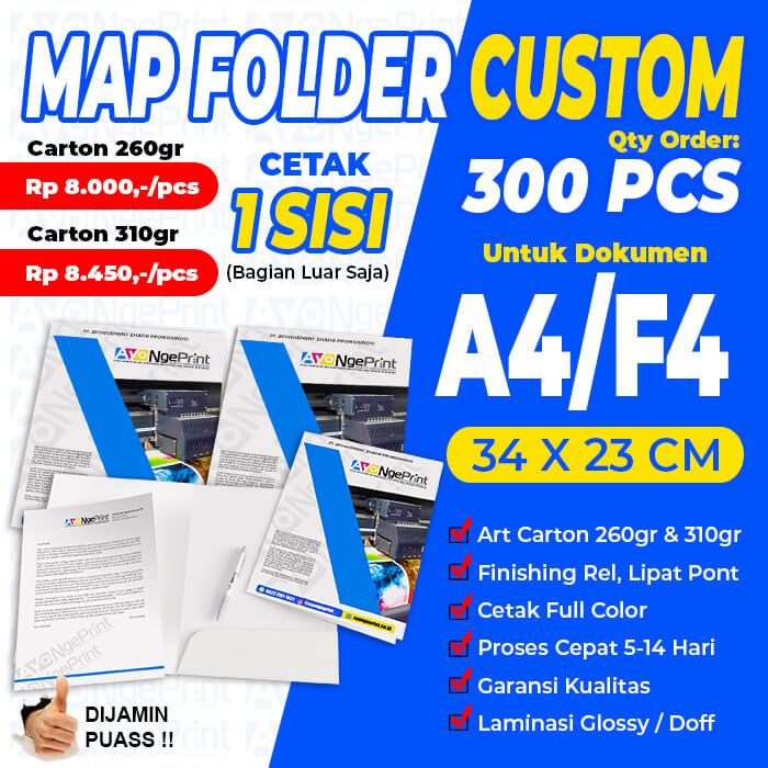 Jual Map Folder Custom A4/F4 (Cetak 1 Sisi) 300 Pcs | Stopmap Dokumen Dinas/ Kantor/ Sekolah ...