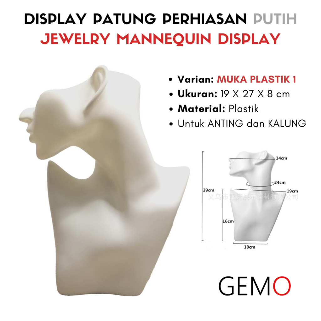 Jual Display Manekin Patung Putih Perhiasan untuk Cincin Gelang Kalung ...