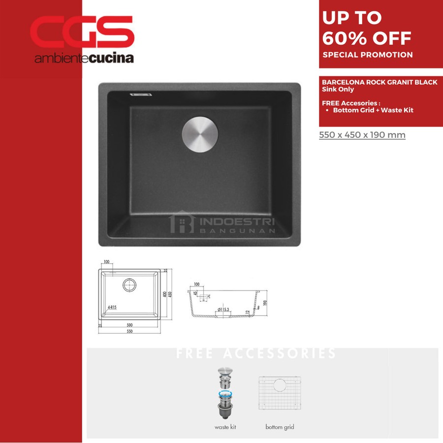 Jual Kitchen Sink CGS Rock Granite BARCELONA Topmount / Undermount ...