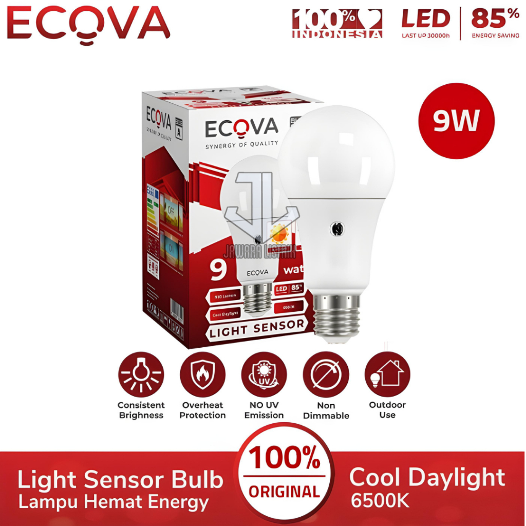 Jual ECOVA LIGHT SENSOR BULB 9 WATT LAMPU SENSOR OTOMATIS | Shopee ...