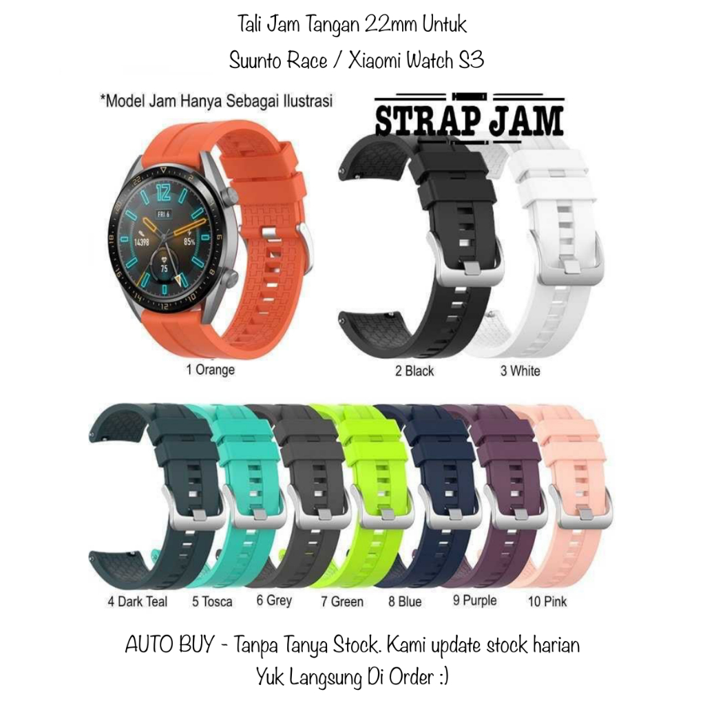 Jual XLF 22mm Tali Jam Tangan Suunto Race / Xiaomi Watch S3 - Strap Rubber Silikon Silver Buckle ...