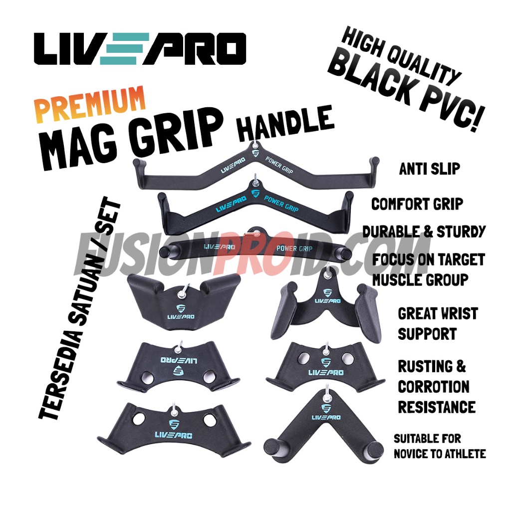 Jual Livepro MAG Power Grip Handle Bar Cable Attachment Gym Fitness ...